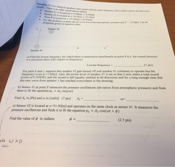 Solved Question 7) Two identical speakers emit sound with | Chegg.com