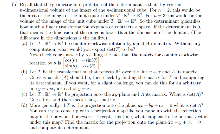 (5) Recall that the geometric interpretation of the | Chegg.com
