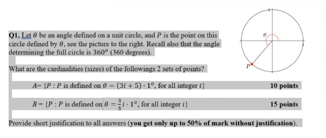 Solved Q1, Let θ be an angle defined on a unit circle, and P | Chegg.com