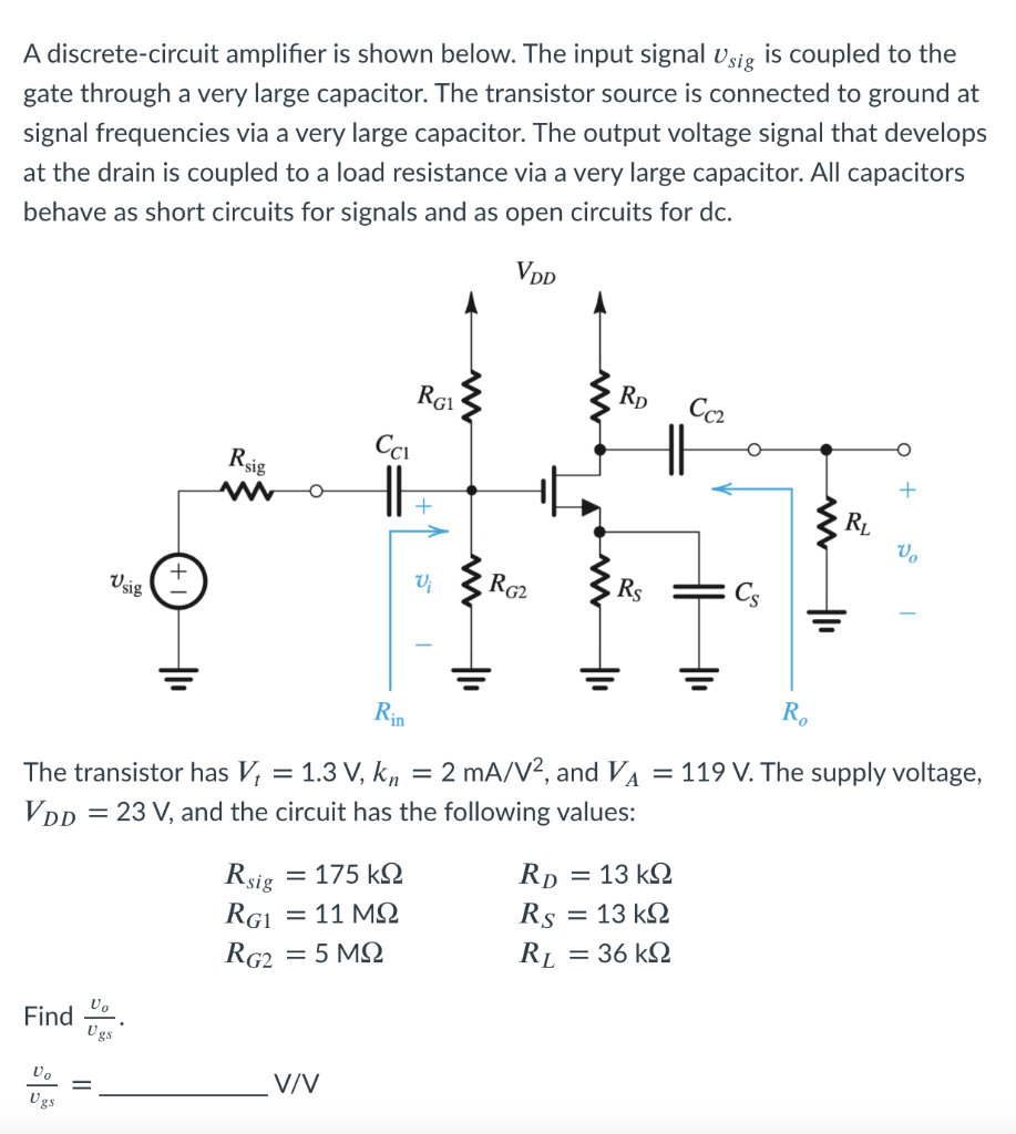 Solved A discrete-circuit amplifier is shown below. The | Chegg.com