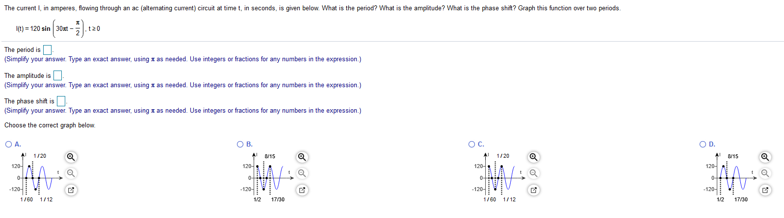 Solved The current I, in amperes, flowing through an ac | Chegg.com