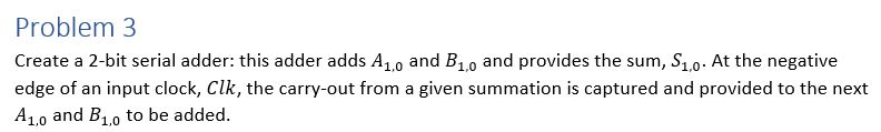 Solved Problem 3 Create a 2-bit serial adder: this adder | Chegg.com