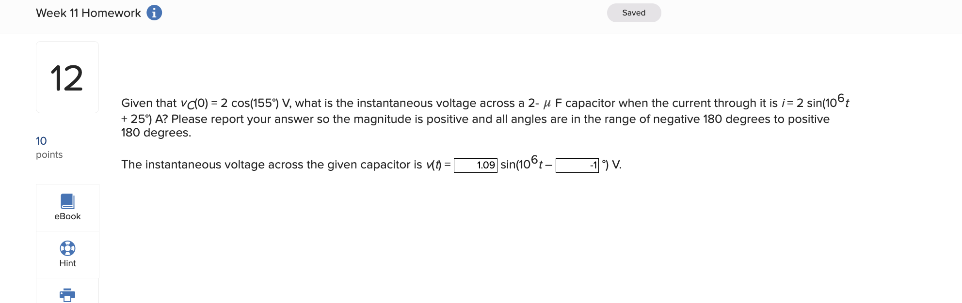 Solved Given that vC(0)=2cos(155∘)V, what is the | Chegg.com
