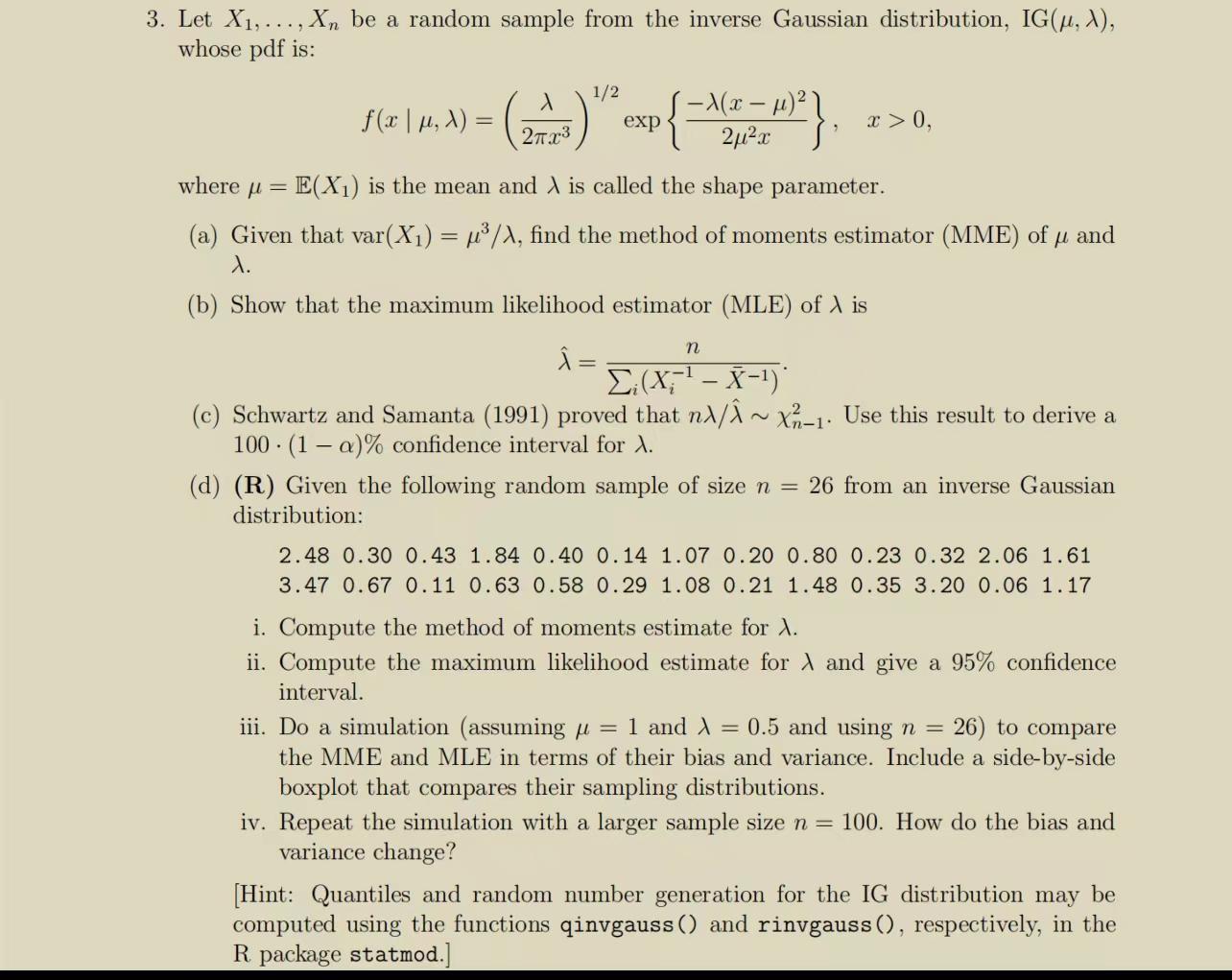 Solved Let X1,…,Xn be a random sample from the inverse | Chegg.com