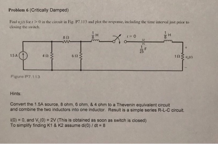 Solved Problem 6 (Critically Damped) Find vto for r > 0 in | Chegg.com
