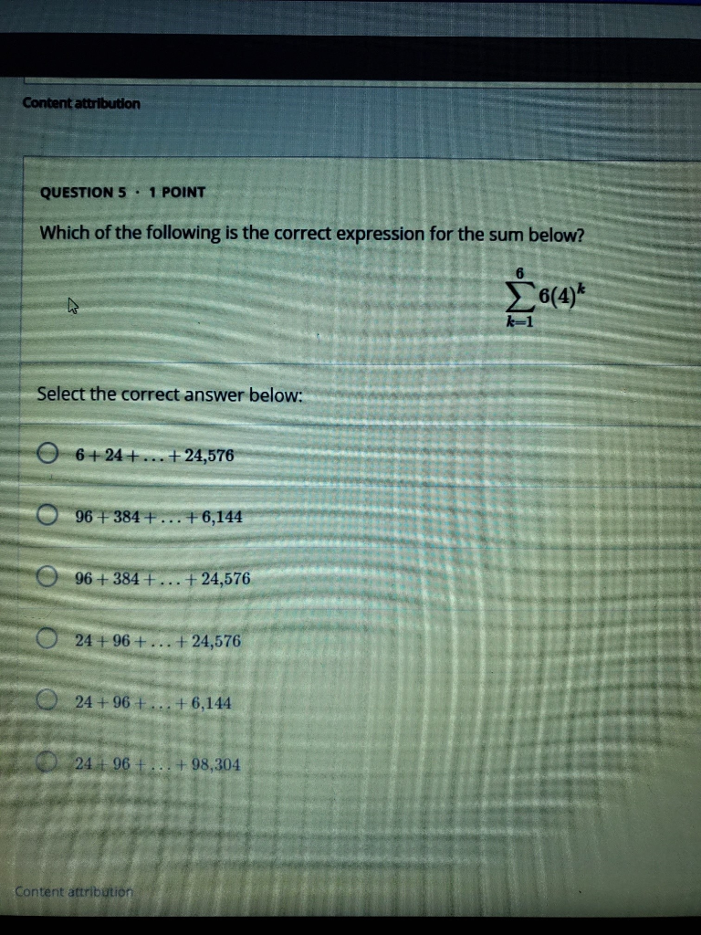 Solved Content attribution QUESTION 5.1 POINT Which of the | Chegg.com