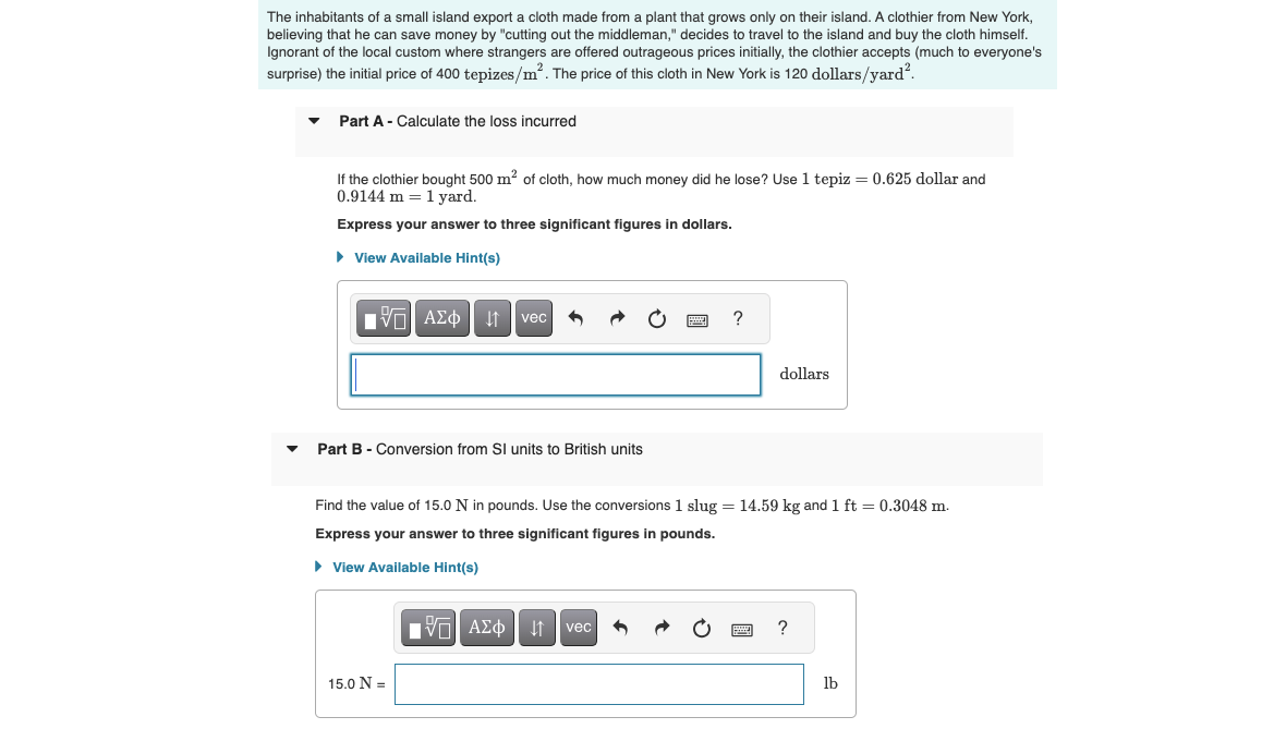 Solved The inhabitants of a small island export a cloth made | Chegg.com