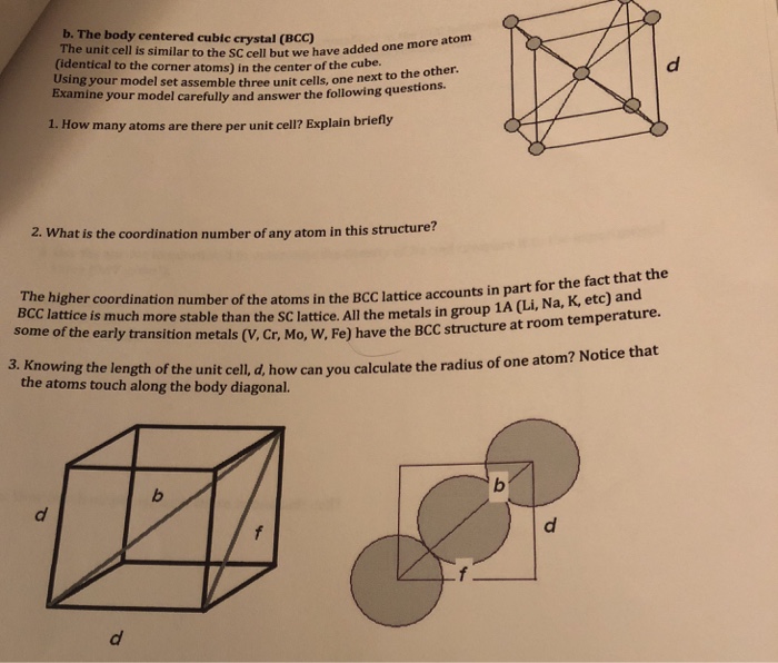 Solved b. The body centered cubic crystal (BCC) The unit | Chegg.com