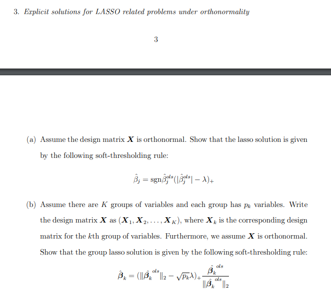 3. Explicit solutions for LASSO related problems | Chegg.com