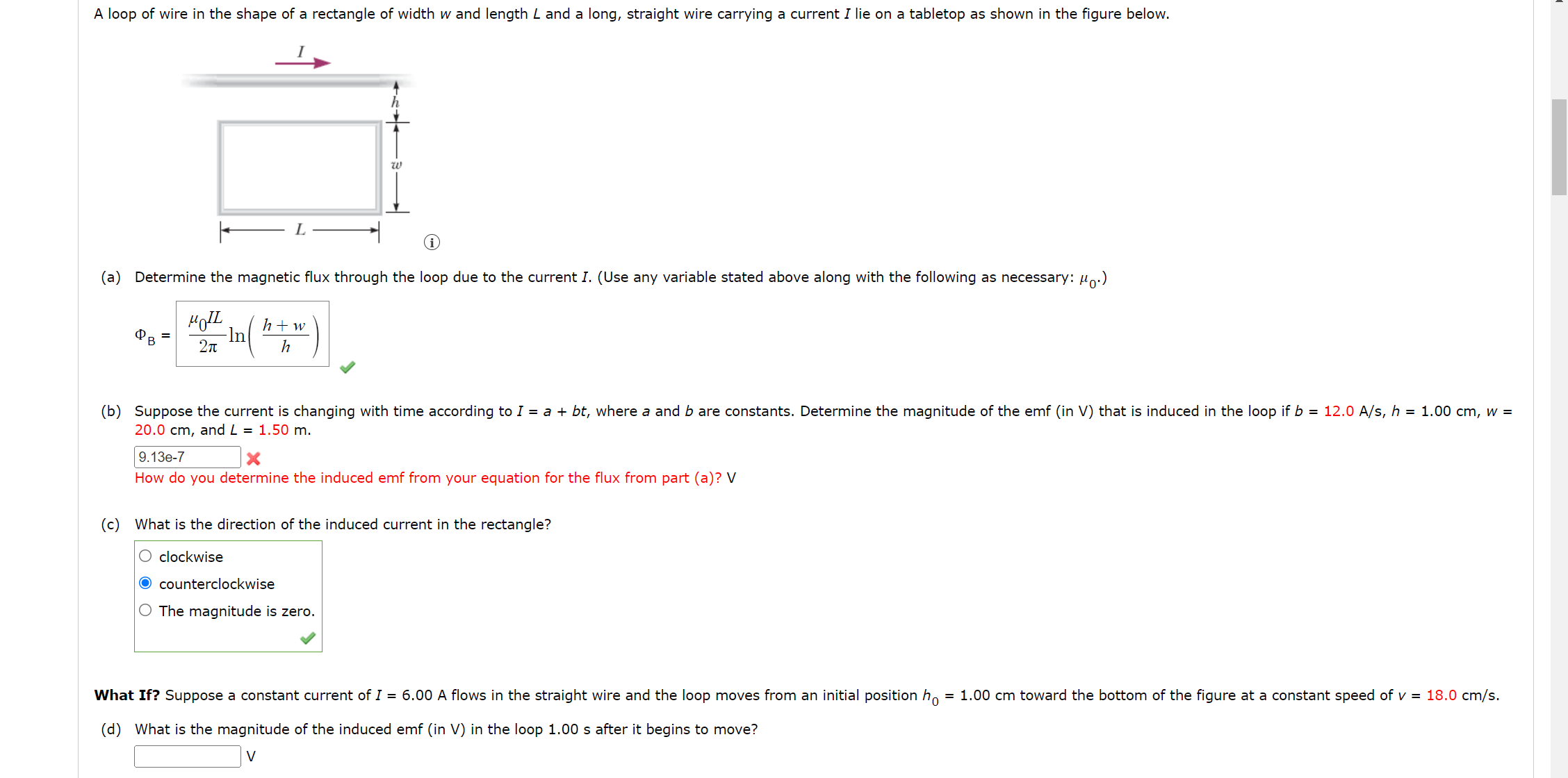 Solved i)(a) ﻿Determine the magnetic flux through the loop | Chegg.com