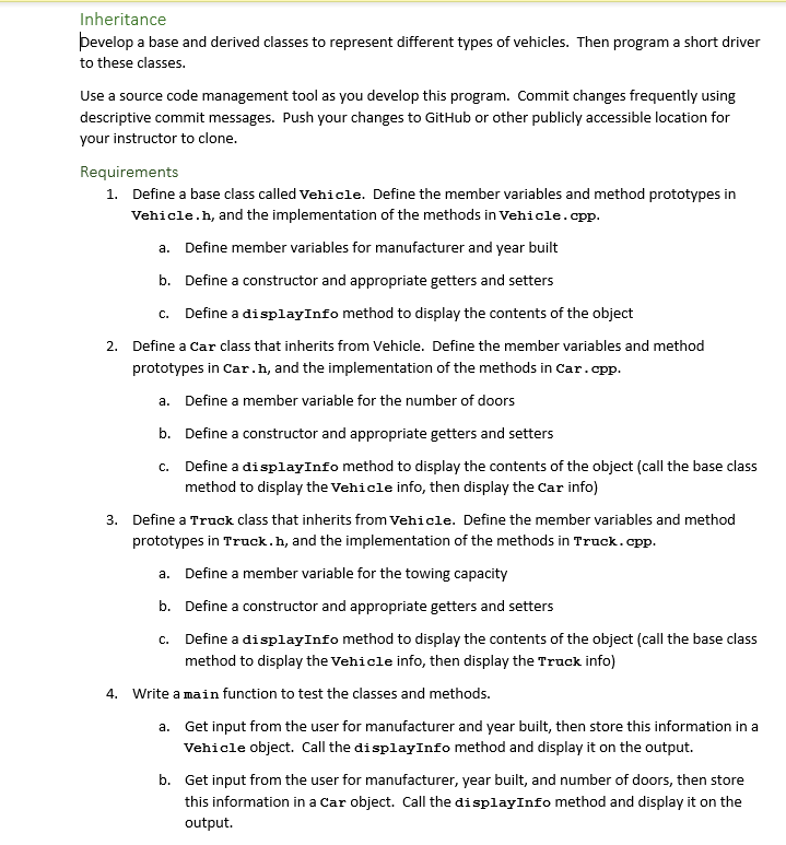 Solved Inheritance Develop a base and derived classes to | Chegg.com