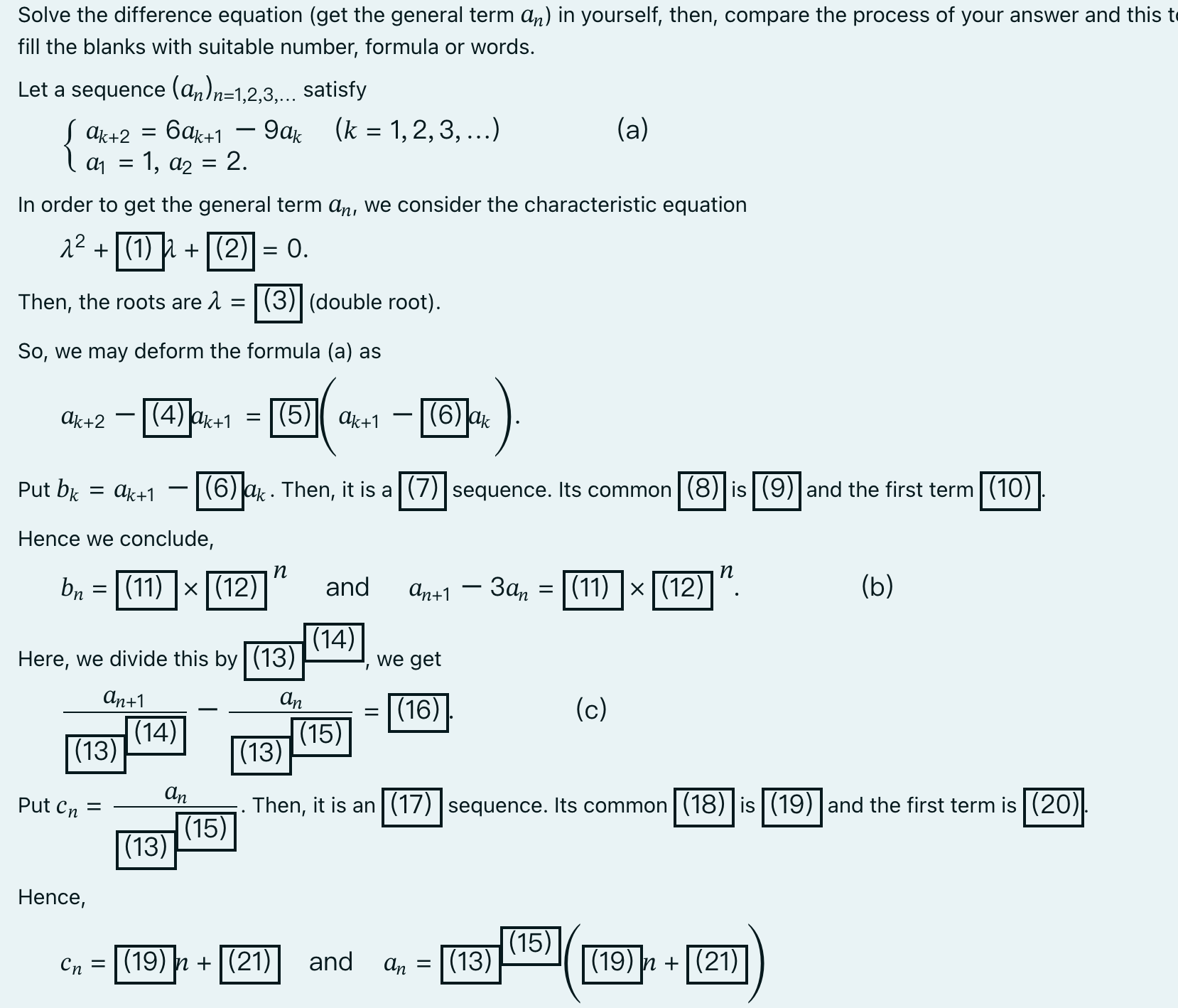 Solve the difference equation (get the general term | Chegg.com