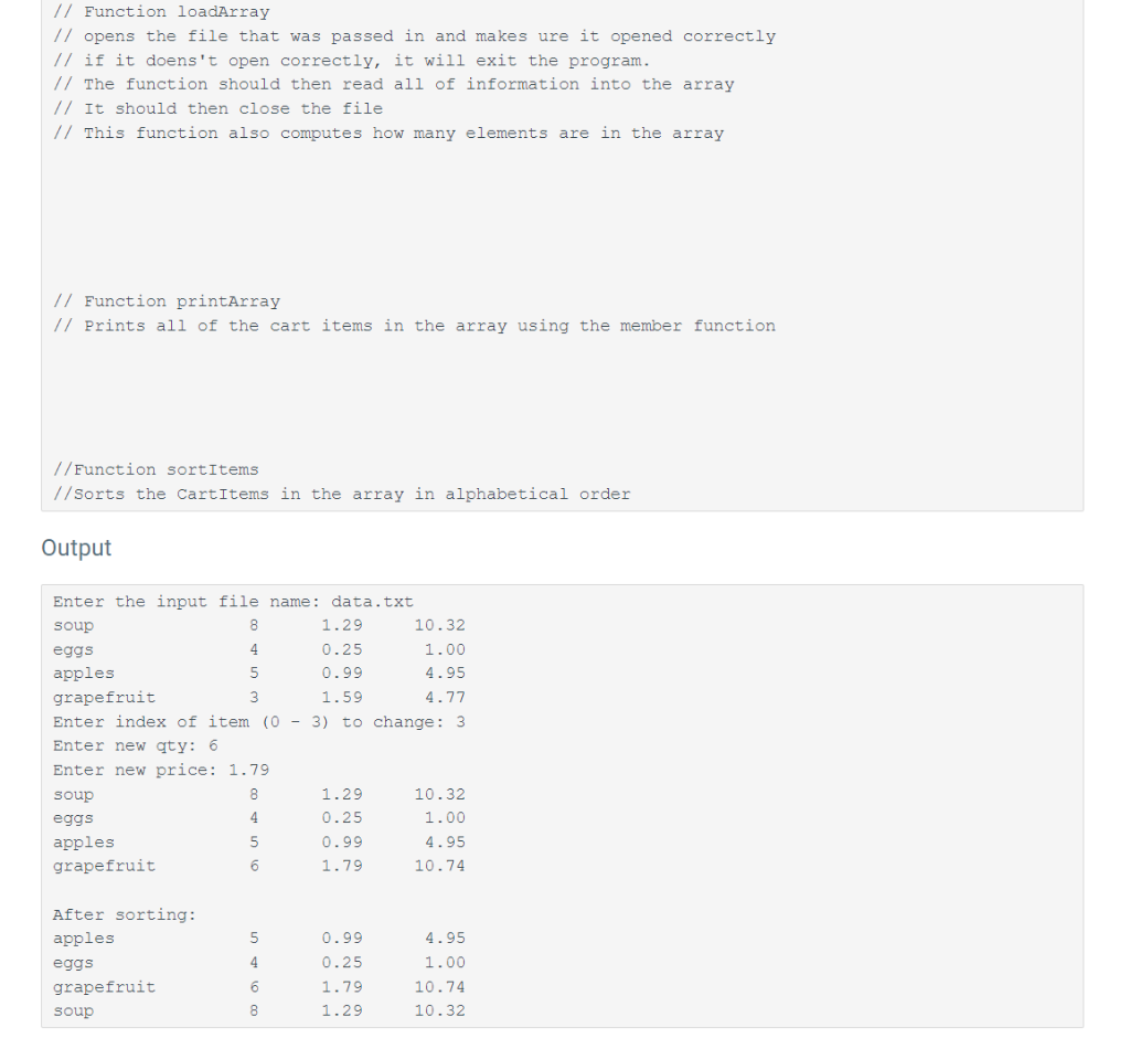 Solved 20.3 Fall 2021 Array of Cart Item Class Create the | Chegg.com