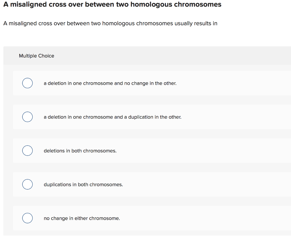 Solved A misaligned cross over between two homologous | Chegg.com