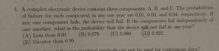 Solved 4. A complex electronic device contains three | Chegg.com