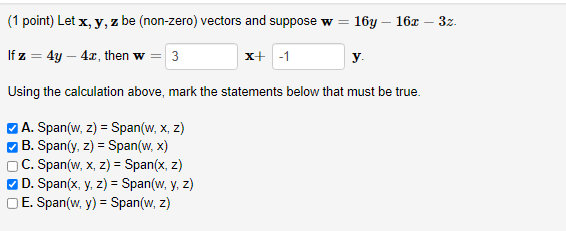 Solved (1 point) Let x, y, z be (non-zero) vectors and | Chegg.com