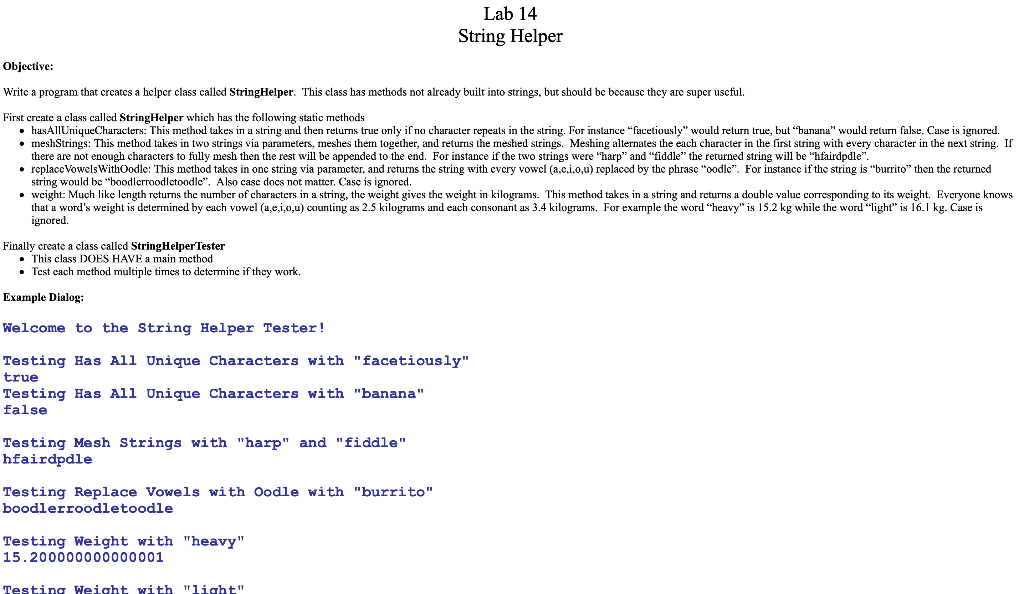 Solved Lab 14 String Helper Objective Write A Program That 