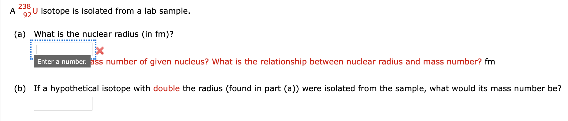 Solved A 92238U isotope is isolated from a lab sample. (a) | Chegg.com