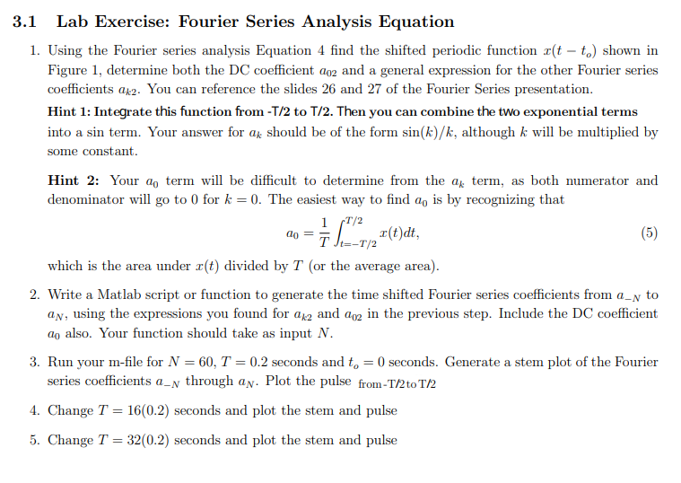 Solved 3.1 Lab Exercise: Fourier Series Analysis Equation 1. | Chegg.com