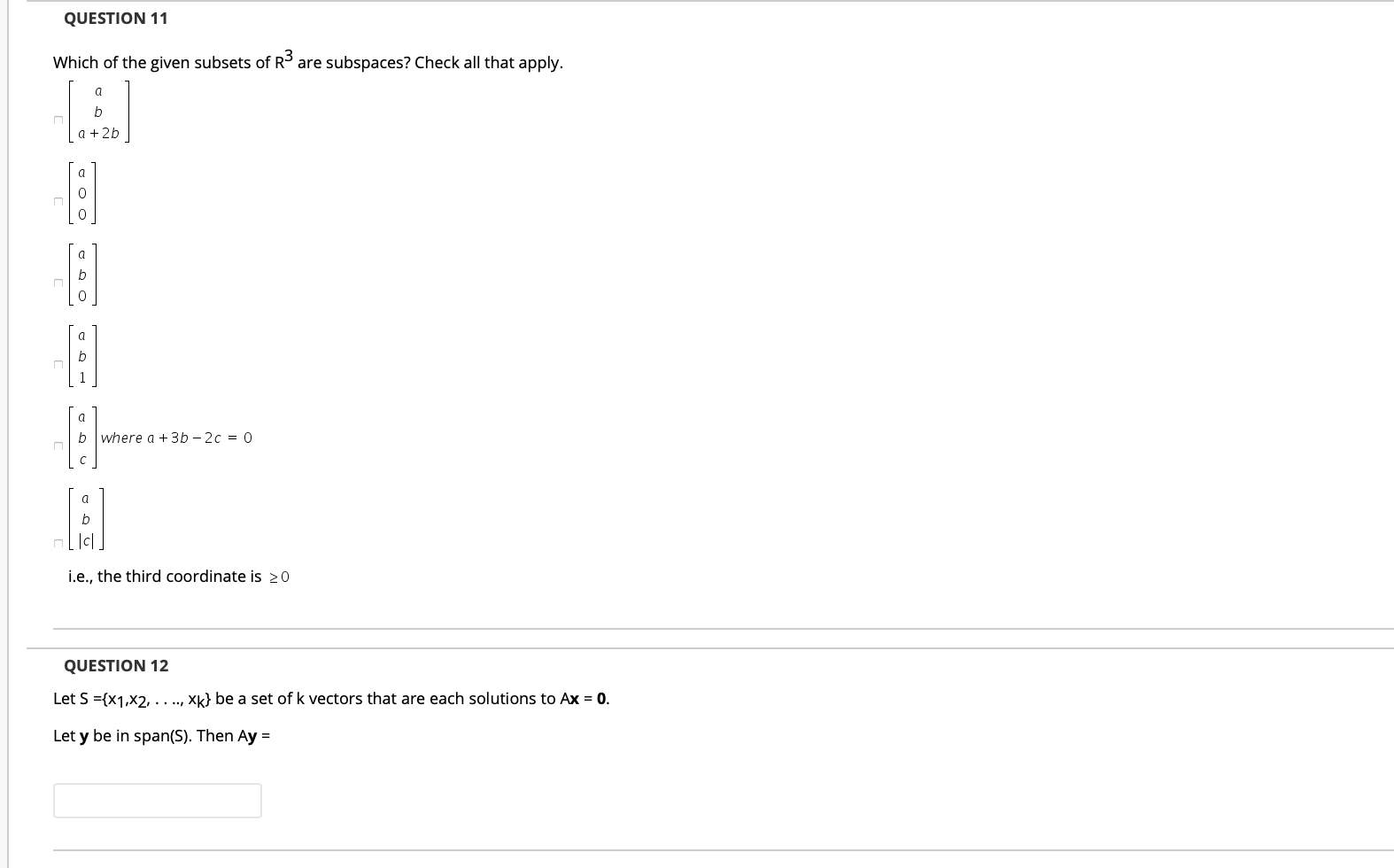 Solved QUESTION 11 Which of the given subsets of R3 are | Chegg.com