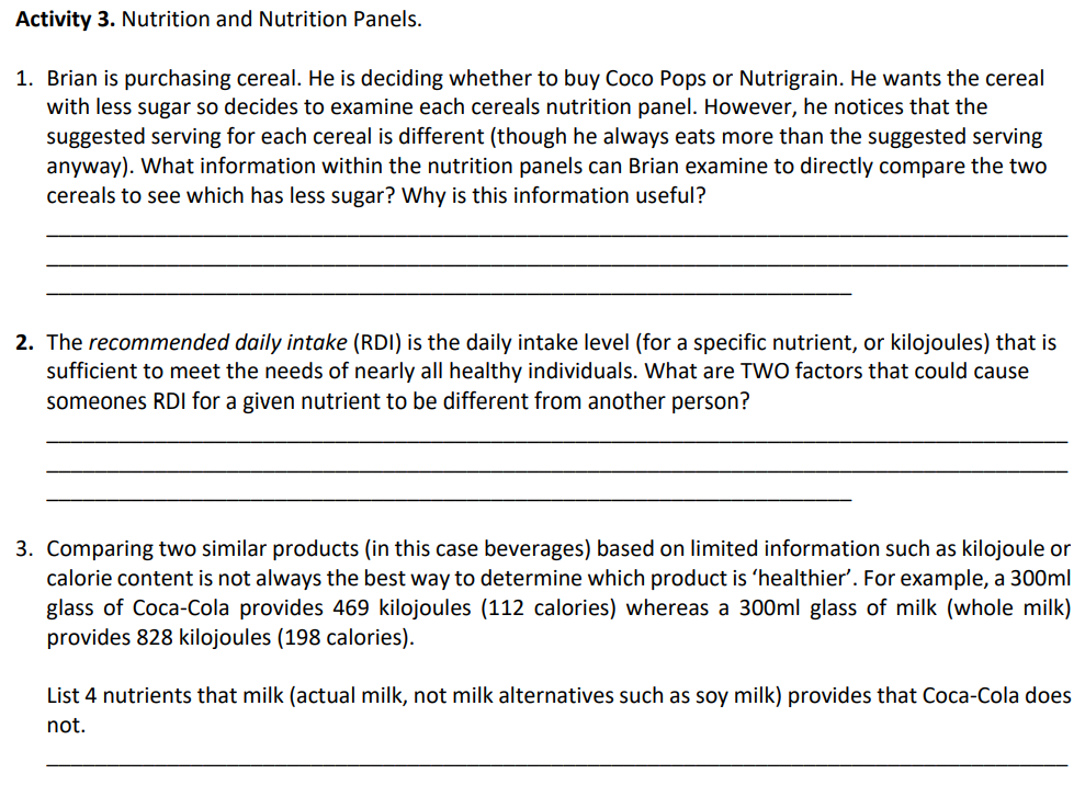 Solved Activity 3. Nutrition and Nutrition Panels. 1. Brian | Chegg.com