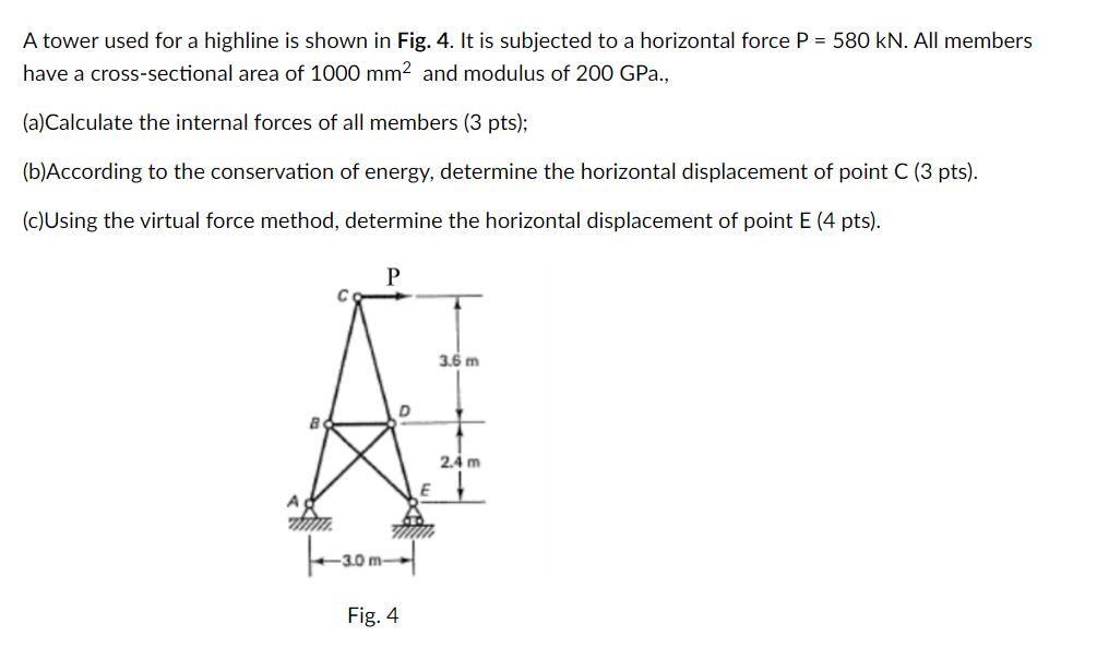 Solved A tower used for a highline is shown in Fig. 4. It is | Chegg.com