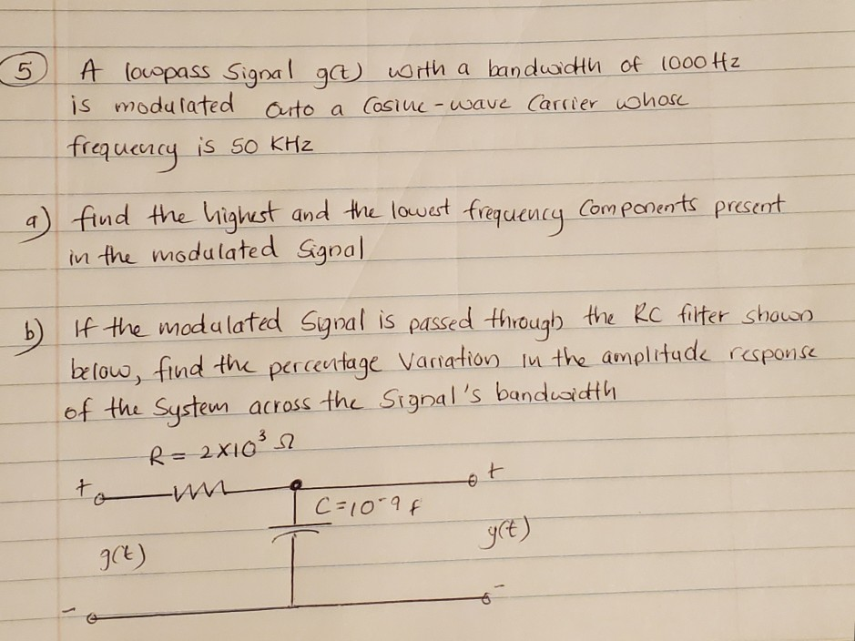 Solved A lowpass Signal get) with a bandwidth of 1000 Hz is | Chegg.com
