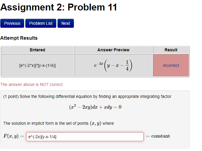 Solved Assignment 2: Problem 11 Previous Problem List Next | Chegg.com
