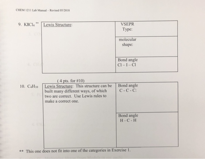 Solved CHEM 1211 Lab Maneal Revised 05 2018 Exercise II. | Chegg.com