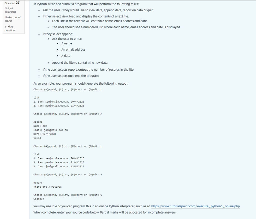 Question 27 Not yet answered Marked out of 20.00 P | Chegg.com