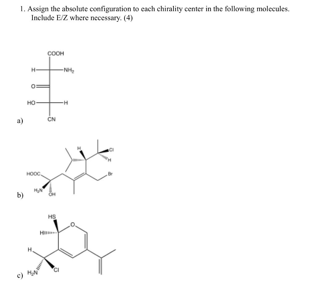 Solved 1. Assign the absolute configuration to each | Chegg.com
