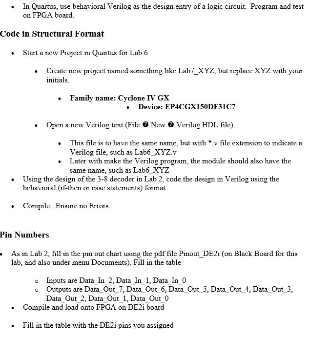 In Quartus, on FPGA board use behavioral Verilog as | Chegg.com