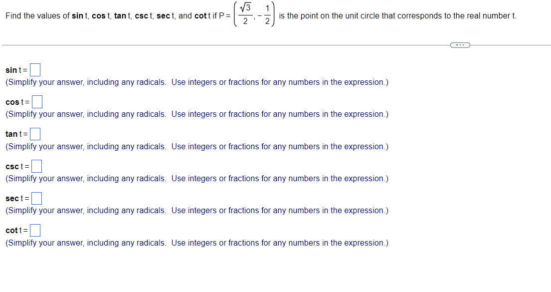 Solved V3 1 Find the values of sint, cost, tant, csct, sect, | Chegg.com
