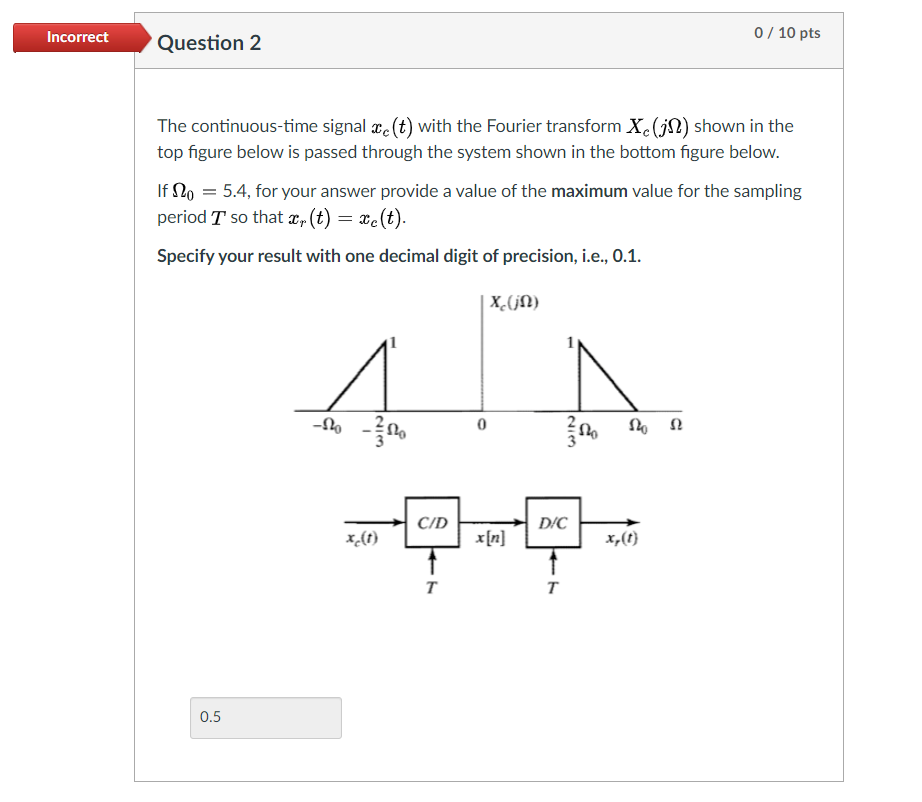 Solved Incorrect 0 / 10 pts Question 2 The continuous-time | Chegg.com