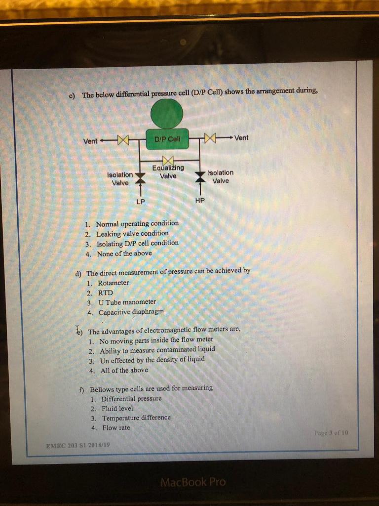 Solved c) The below differential pressure cell (D/P Cell) | Chegg.com