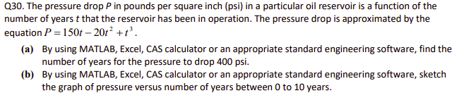 Solved Q30. The pressure drop P in pounds per square inch | Chegg.com