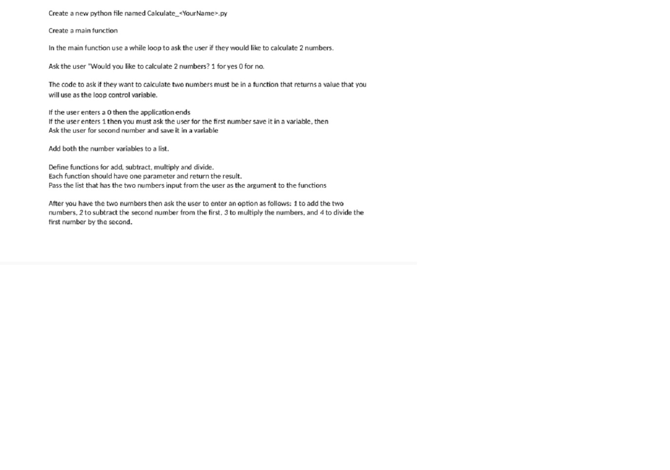 Solved Create A New Python File Named Calculatepy Create A