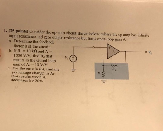 Solved 1. (25 points) Consider the op-amp circuit shown | Chegg.com