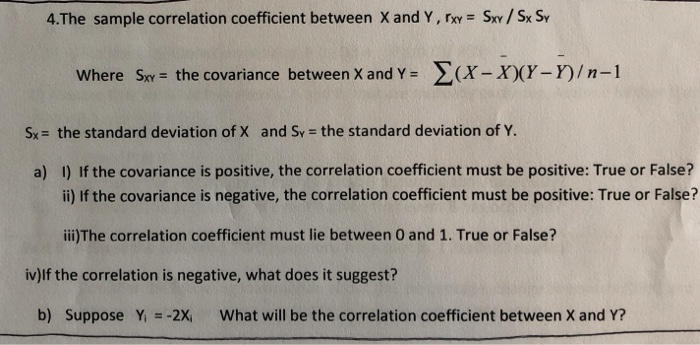 Solved 4.The sample correlation coefficient between X and Y, | Chegg.com