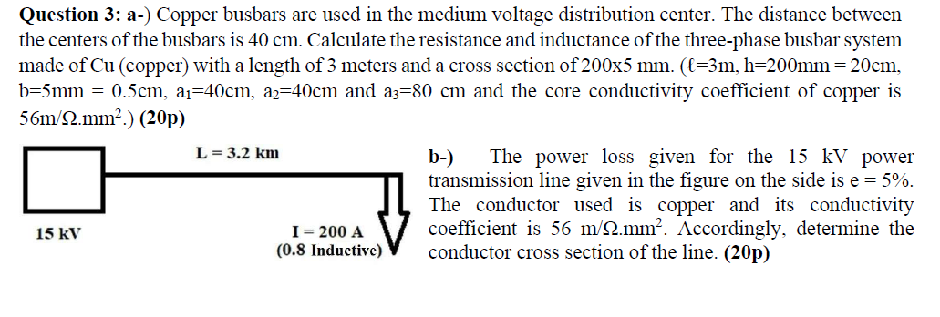 Solved Question 3: a-) Copper busbars are used in the medium | Chegg.com