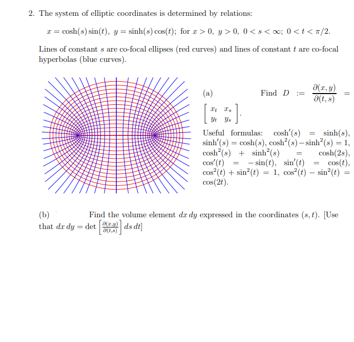 Solved 2. The system of elliptic coordinates is determined | Chegg.com