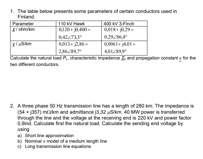 Solved 1. The table below presents some parameters of | Chegg.com