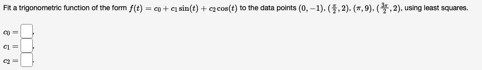 Solved Fit a linear function of the form f(t)=c0+c1t to the | Chegg.com