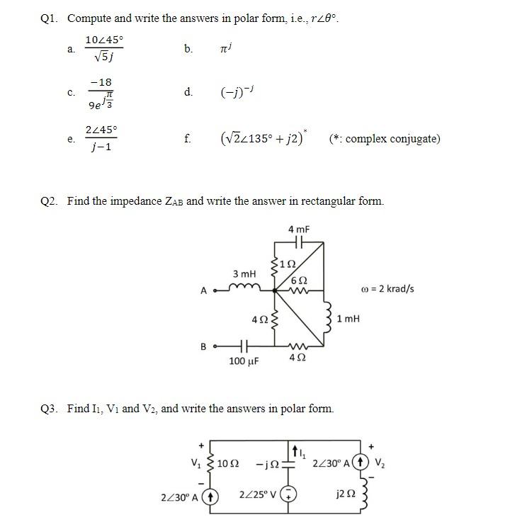 Solved Q1. Compute and write the answers in polar form, | Chegg.com