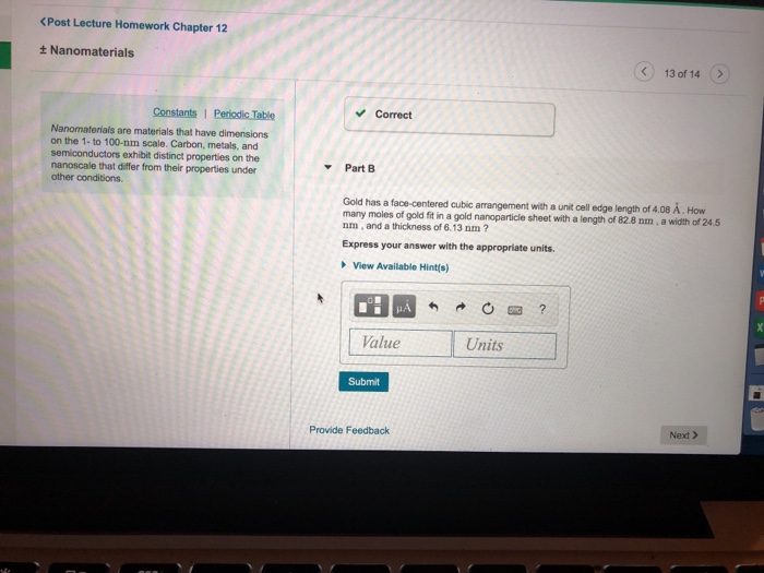 Solved Post Lecture Homework Chapter 12 t Nanomaterials 13 | Chegg.com