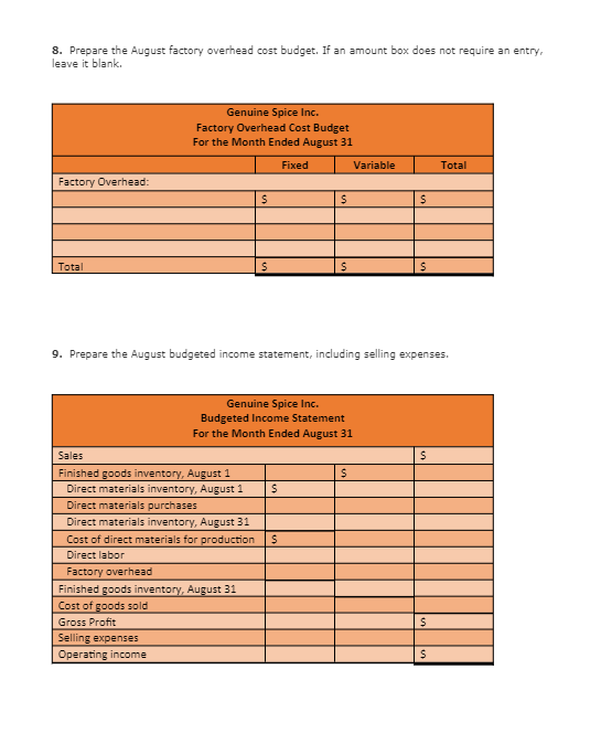Solved Background Information Genuine Spice Inc, began | Chegg.com