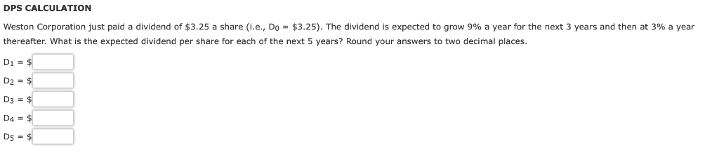 Solved DPS CALCULATION Weston Corporation just paid a | Chegg.com