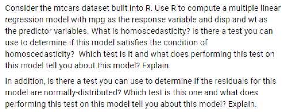 Solved Consider the mtcars dataset built into R. Use R to | Chegg.com