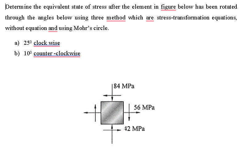Solved Determine the equivalent state of stress after the | Chegg.com