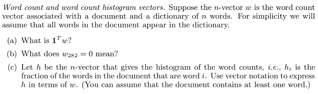 Solved Word count and word count histogram vectors. Suppose | Chegg.com